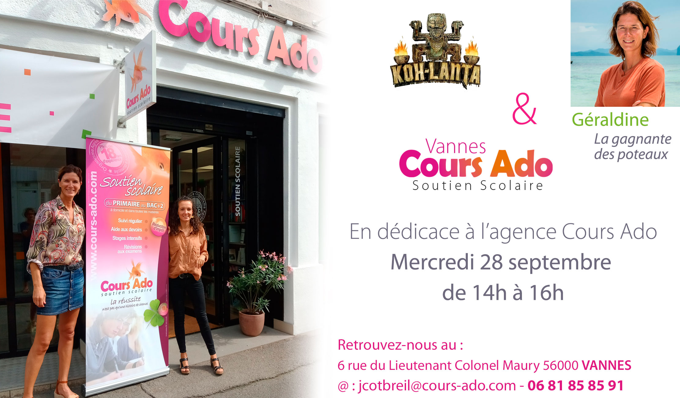 Géraldine de Koh Lanta, séance de dédicace à Cours Ado Vannes